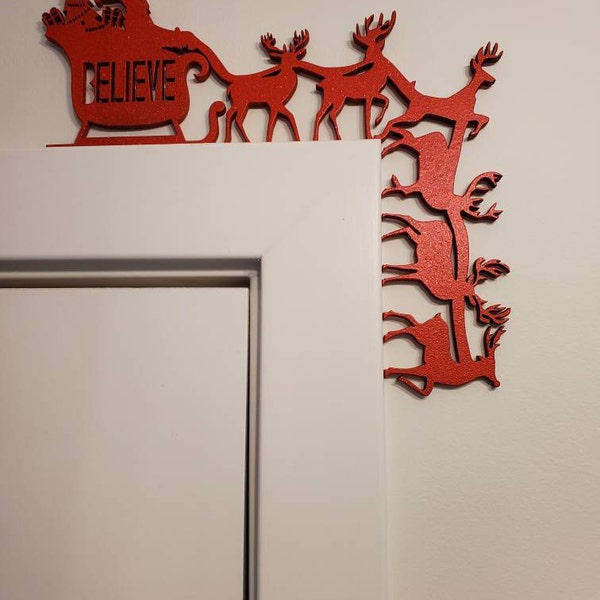 Christmas Santa Door Corner Sign, Santa's Sleigh and Reindeer Christmas ...