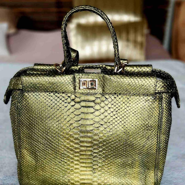 Gray Genuine Python Top Handle Bag, Real Snake Skin, Natural Python ...