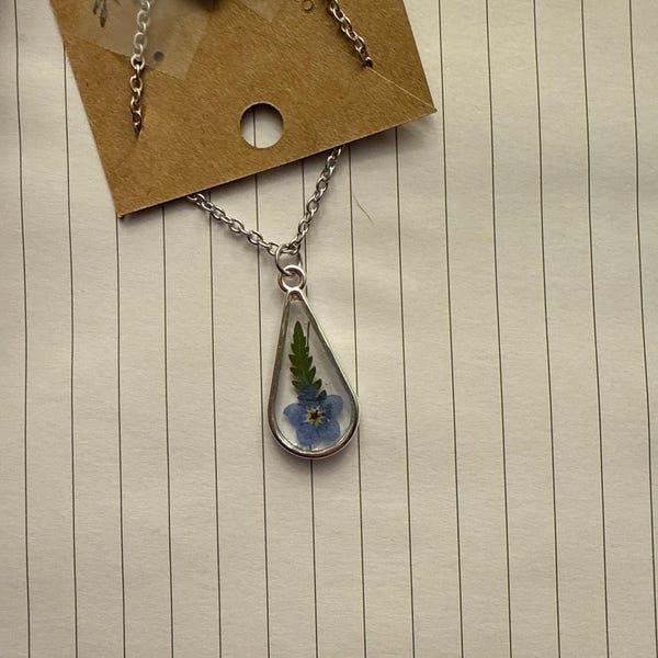 Real Fern & Forget Me Not Flower Necklace - Handmade in Maine - Etsy