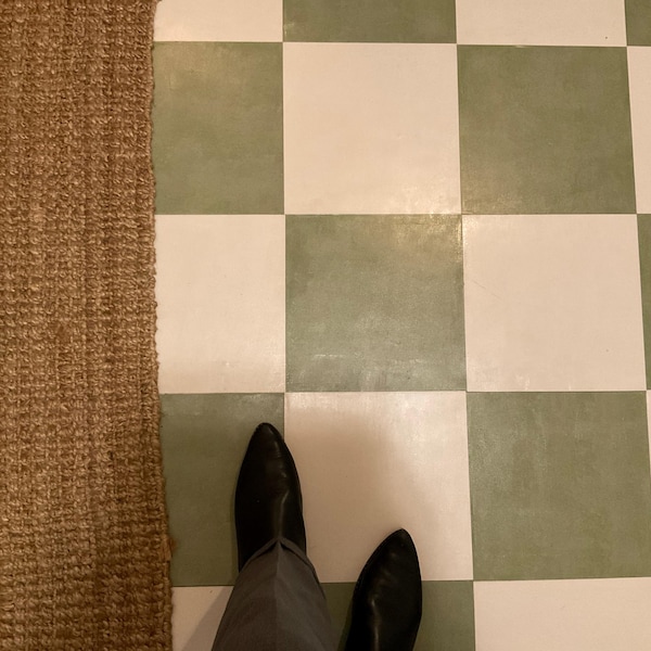 Ocean & off White Checker Vinyl Tile Sticker Floor Decals Removable and ...
