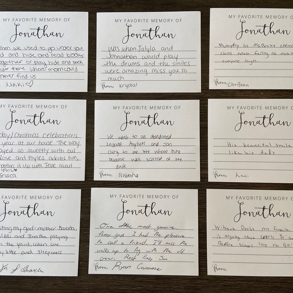 My Favorite Memory - Personalized Memorial Cards for Celebration of ...