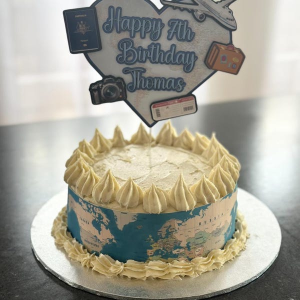 World Map Globe Edible Print Cake Wrap Icing Sheet Topper Travelling ...