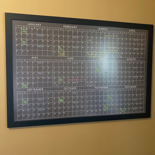 12-month Yearly Dry Erase Chalkboard Calendar 36" X 24", Reusable Large ...