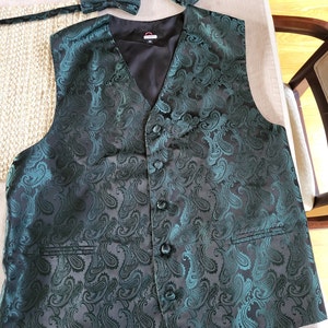 Burgundy Wine Black Paisley Men's Vest Longtie and Pocket Square 3pcs ...