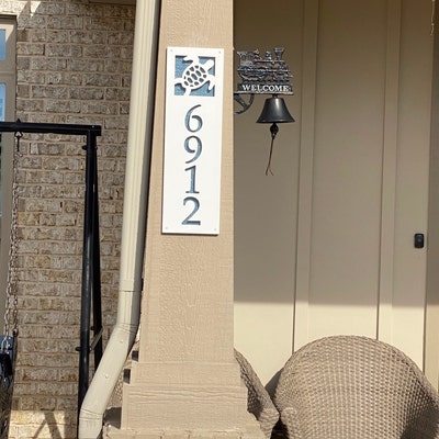 Full Street Address Plate With Starfish, Coastal Beach House Address ...