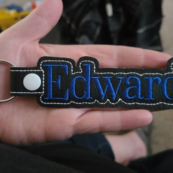 Name Keychain Embroidered Name Snap Tab Key Fob Personalized Keychain ...