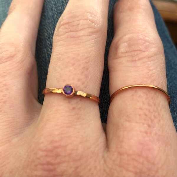 Dainty Copper Amethyst Ring, Copper Ring, Stackable Copper Rings ...