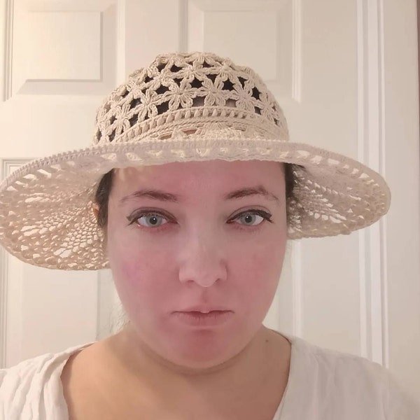 Handmade Blue Knitted Crochet Hat With Beige "morning Star" Pattern ...