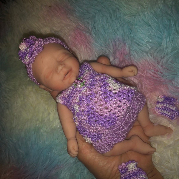 Crochet Set Clothes Made to Fit a 7"- 8" Ooak Mini Baby Clay Silicon ...