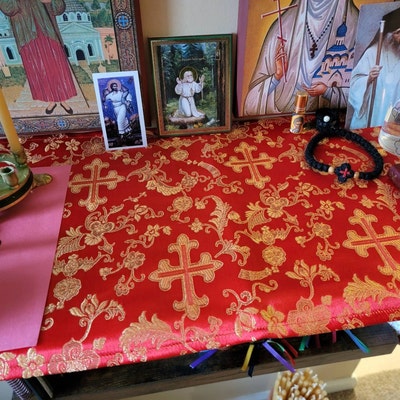 Altar Cloth Catholic Christian Home Prayer Table Runner Blue Metallic ...