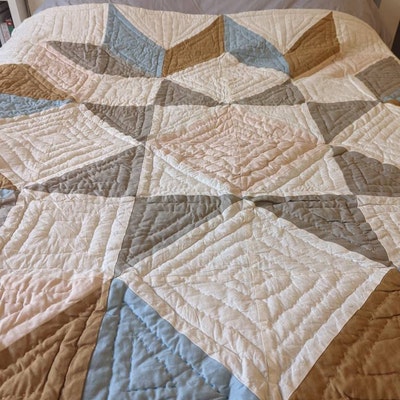 Large Double Patchwork Quilt, Using Blues and Creams.hand Quilted - Etsy