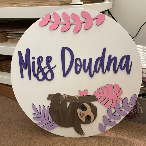 Sloth Nursery Name Sign Round Digital Cut File Laser Wood Cutting Svg ...