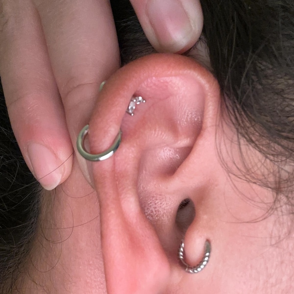 Tiny Iridescent Green Opal Rook Hoop Earring Helix Hoop Rook Earring ...