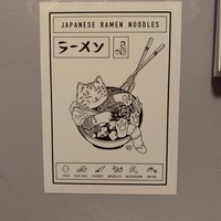 Japanese Ramen Noodles Cat Illustrated Art Print Cat Lover Unique Gift ...