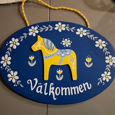 Swedish Welcome Sign, Dala Horse, Swedish Sign, Swedish Gifts, Swedish ...