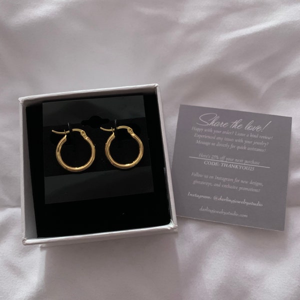 Medium Thick Gold Hoop Earrings, Little Gold Hoops, Gold Hoop Earrings ...