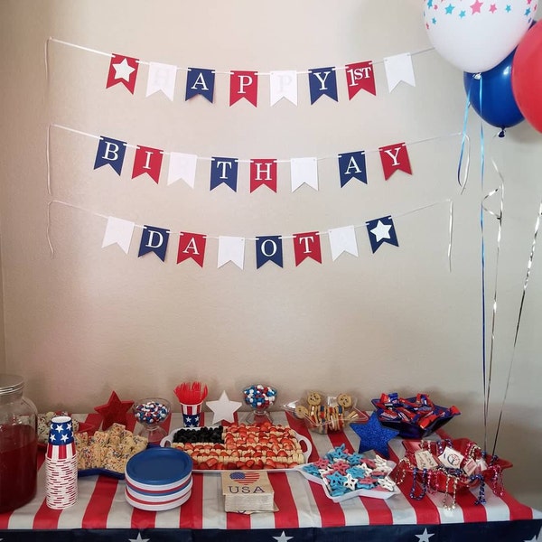 Red White and Blue Birthday Banner, Little Firecracker, Patriotic ...