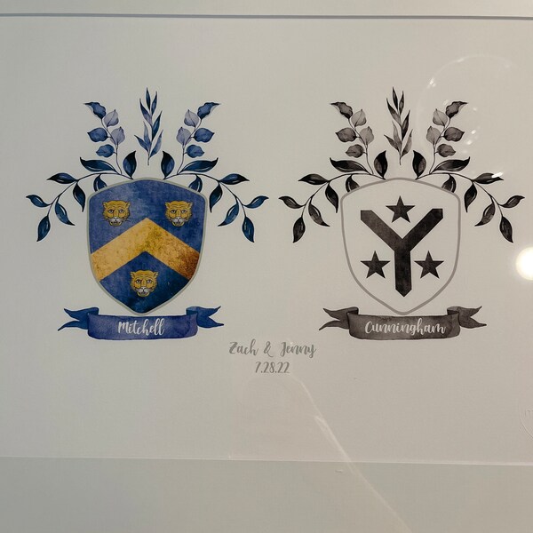 Custom Double Family Crest Watercolour Print | Personalised Bespoke ...