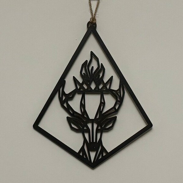 Geometric Stag of Terrasen With Crown on Fire, Wooden Wall Art, 9 ...