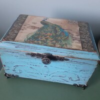 Peacock Box Jewelry Box Shabby Chic Box Peacock Gift Trinket Decoupage ...