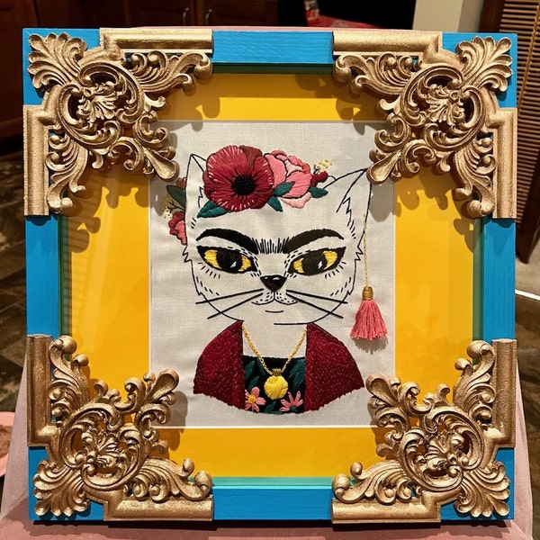 Embroidery Pattern FRIDA KAHLO, Frida Catlo, PDF Embroidery Design, Famous Artists as Cats ...