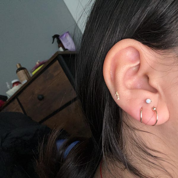 14k Solid Gold Koi Fish Cartilage Earring Tiny Tragus Stud Helix Conch ...