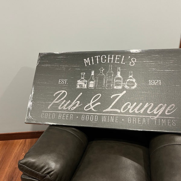 Personalized Bar & Lounge Sign, Home Bar Sign, Rustic Pub Decor, Family ...