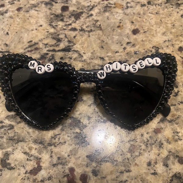 Customized Black Heart Rhinestone Sunglasses,stunning,black Pearls ...