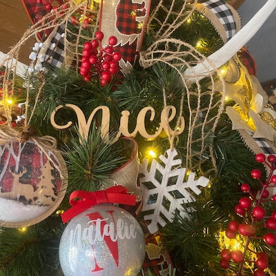 Wooden Word Ornaments for Christmas Tree, Word Cutouts Rustic Christmas ...