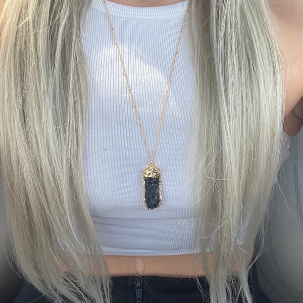 Raw Black Tourmaline Necklace, Protection Necklace, Black Stone ...
