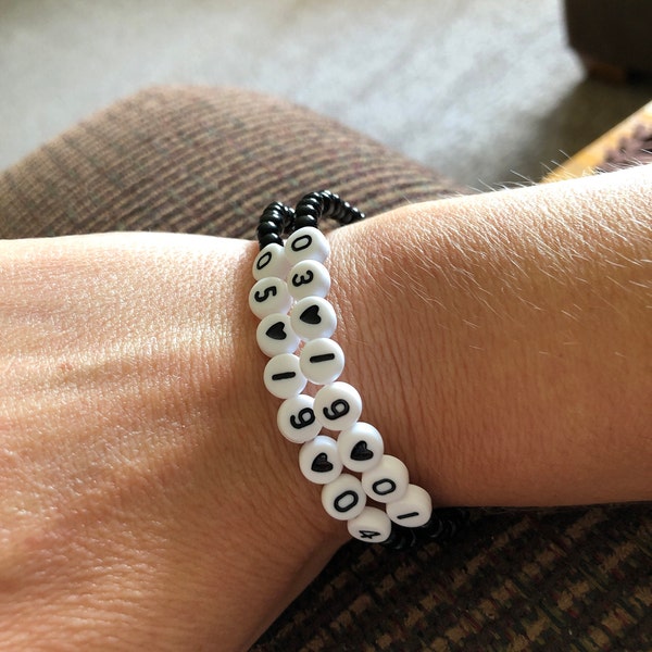 Personalized Number & Date Beaded Bracelets Custom Date Bracelets ...