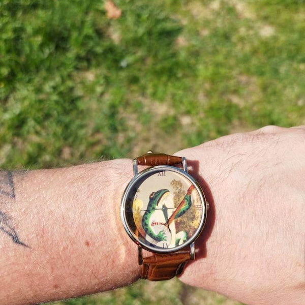 Frog Playing Guitar Leather Watch, Frog Music Ladies Watch, Unisex ...