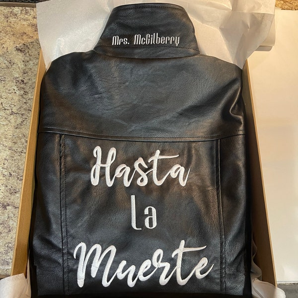 CUSTOM TEXT Black Leather Crop Jacket- Personalize Black Moto Faux ...