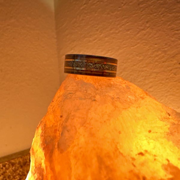 Burnt Whiskey Barrel Ring With Meteorite, Meteorite Wedding Ring ...