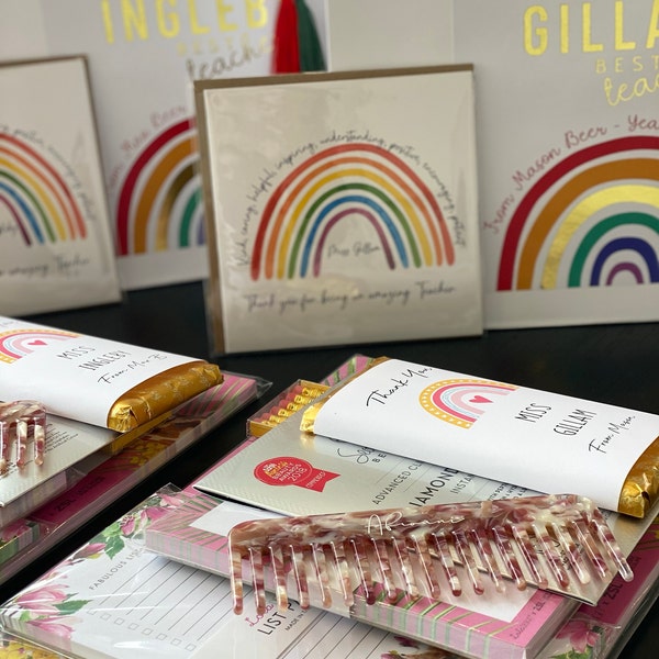 Thank You Teacher Card, Rainbow Teacher Card Gift, Personalised Teacher ...