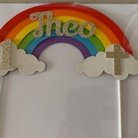 Personalised Small Pastel Rainbow Cake Topper, Custom Name, Birthday ...