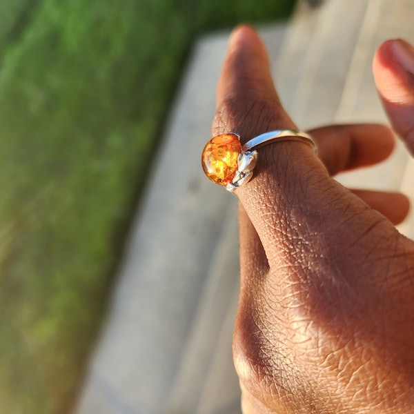 Honey Natural Baltic Amber Ring, Natural Amber Jewelry, Sterling Silver ...