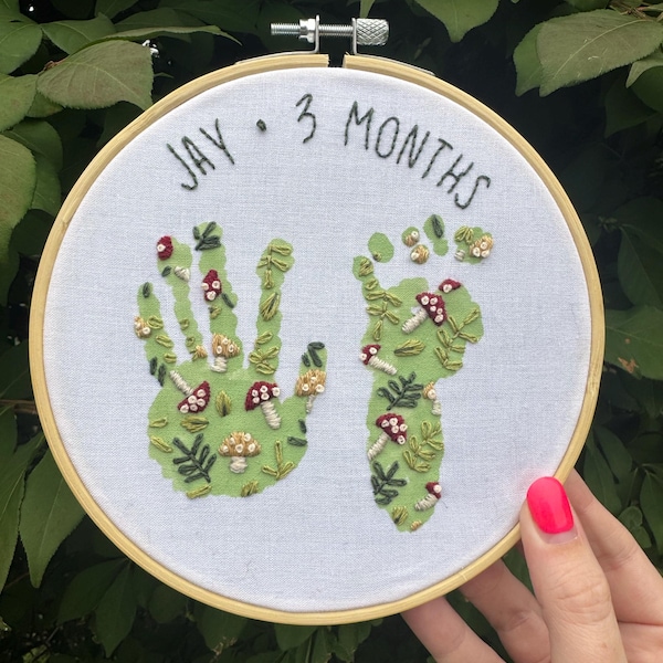 Embroidery Handprint Stick and Stitch, Mushroom Kids Handprint Craft ...