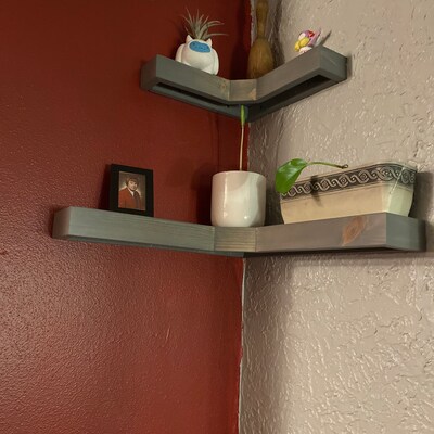 Rustic Wooden Corner Shelves, Corner Floating Shelves, Floating Shelf ...