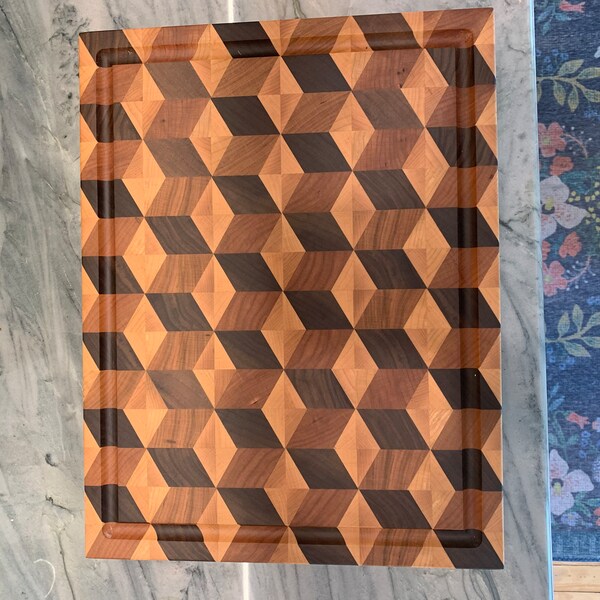 3D Cubes End Grain Cutting Board - Beveled Edges - Etsy