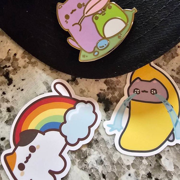 Space Cat Enamel Pin Cute Astronaut Cat on Yellow Moon Hard Enamel Pin Kawaii Cat Pin for ...