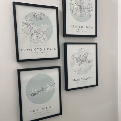 Personalized Map Print, Set of Four, Map Prints, Custom Locations, City ...