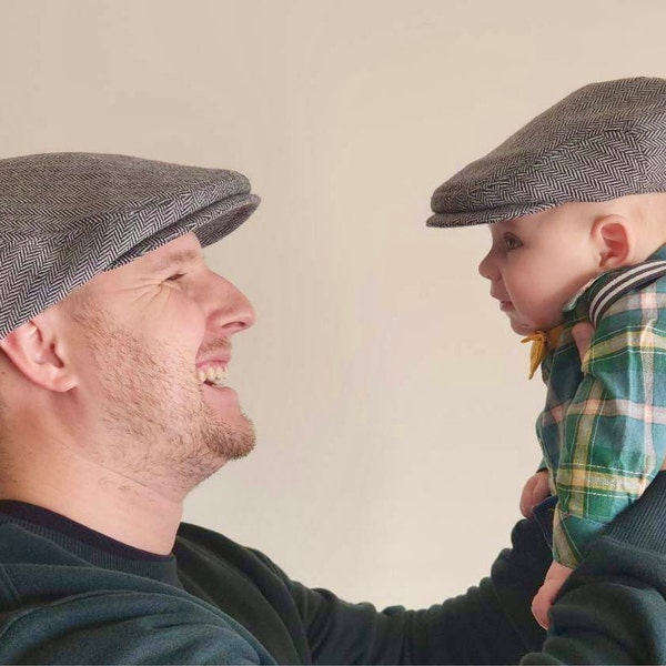 Father and Son Flat Cap - Herringbone Wool Newsboy Cap - Dad and Son ...