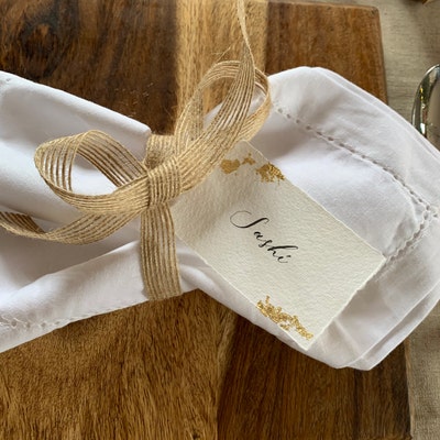 Calligraphy Name Place Cards With Gold Leaf Handwritten Flat Name Card ...