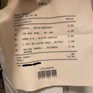 Custom Song Receipt Tote Customizable Song Playlist Tote Bag | Etsy