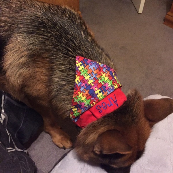 Personalized Autism Awareness Bandana, Puzzle Dog Collar Scarf, Pet ...