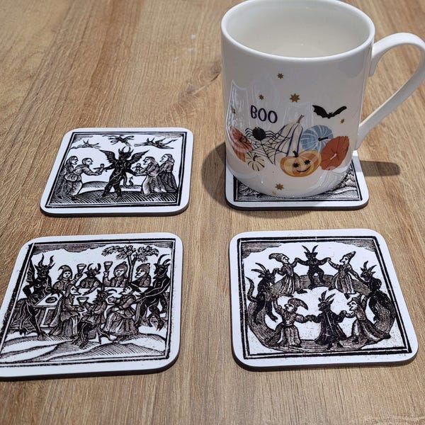 Woodcut Witches Coasters - Set of 4 - Etsy