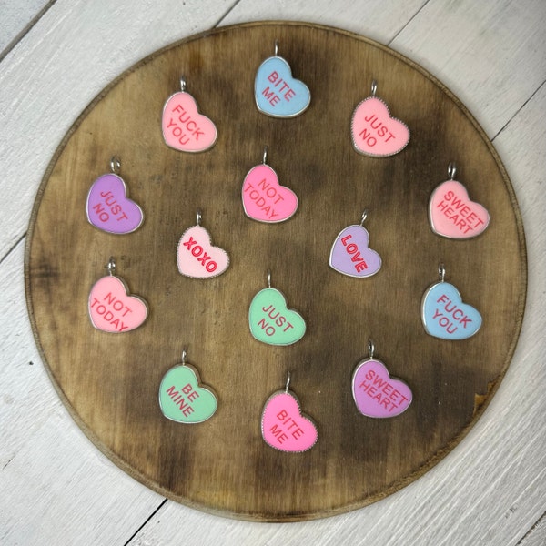 6 Multicolor Mean Curse Word Conversation Heart Resin Cabochons ...