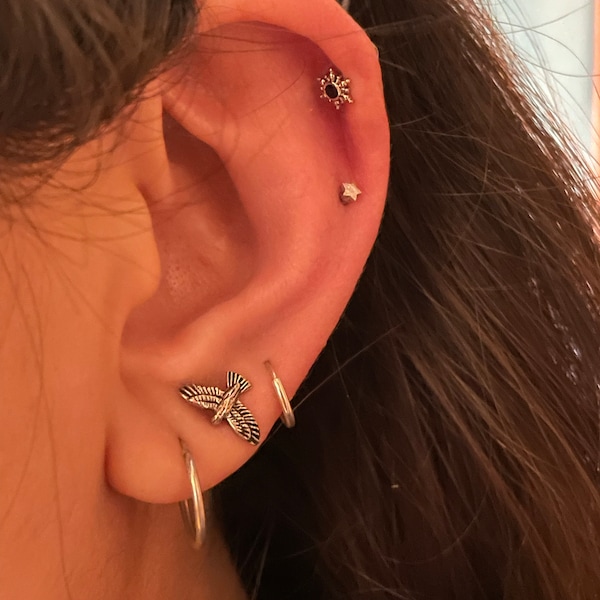 16 Gauge Sun Cartilage Piercing With CZ in Center/top Design Size: 5mm ...