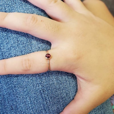 Tiny Garnet Ring, Gemstone Gold Ring Band, Birthstone Thin Ring, 4 Mm Garnet Ring, Stacking Ring ...